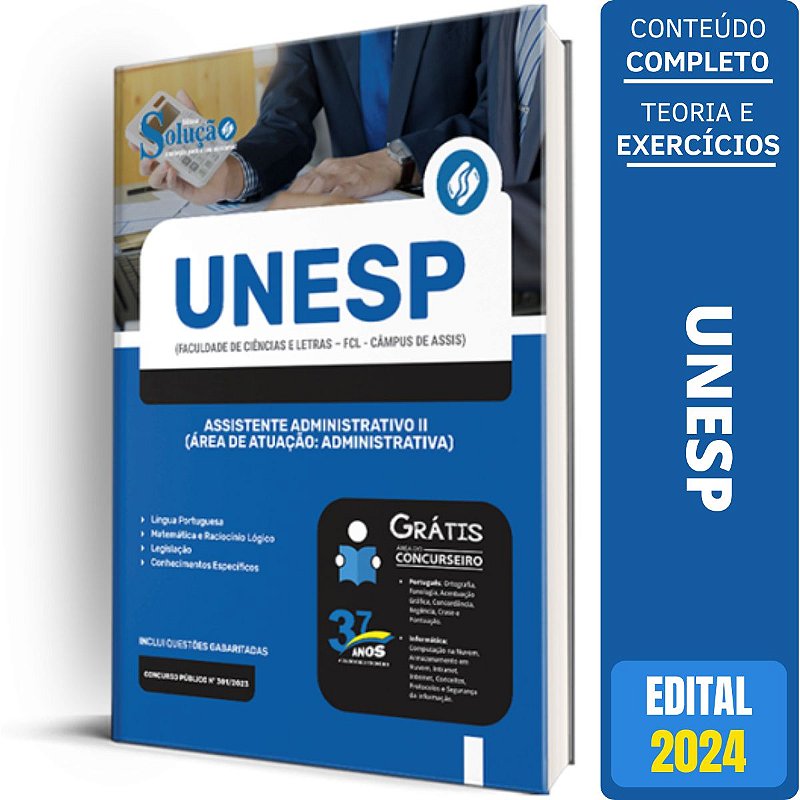 Apostila UNESP 2024 - Assistente Administrativo II (Área de Atuação ...
