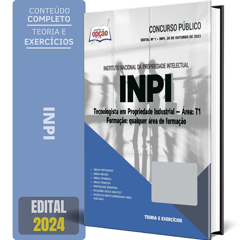Apostila INPI 2024 - Tecnologista em Propriedade Industrial - Área: T1 ...