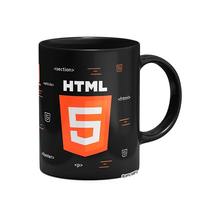 Caneca Dev HTML 5 - Preta - Fun Geek Store