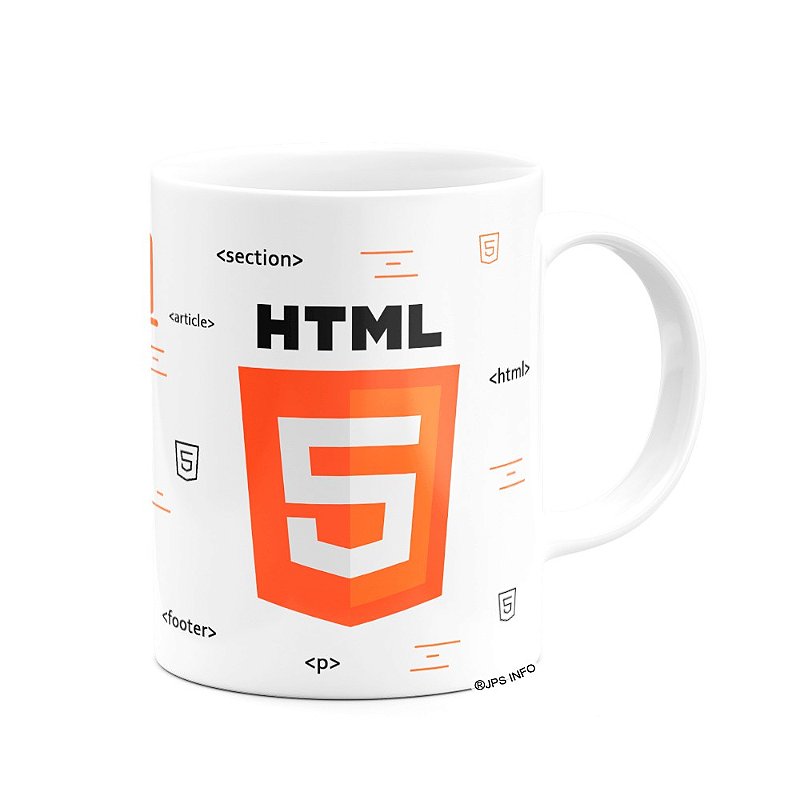 Caneca Dev HTML 5 - Branca - Fun Geek Store