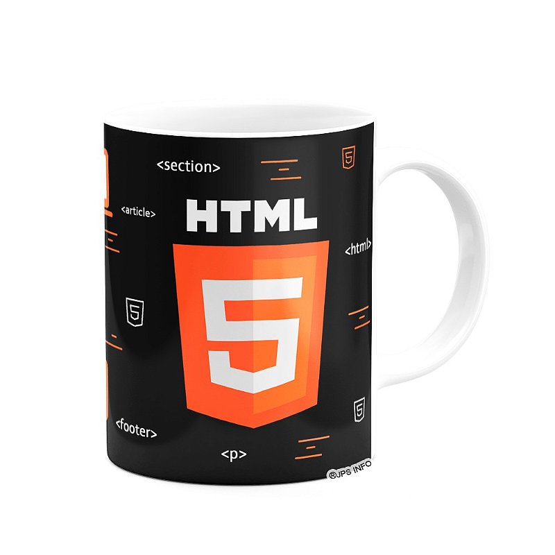 Caneca Dev HTML 5 - Dark White - Fun Geek Store