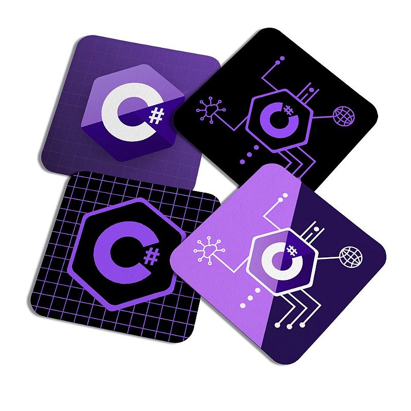 Porta copos Dev - C# C Sharp - c/ 4 peças - Fun Geek Store