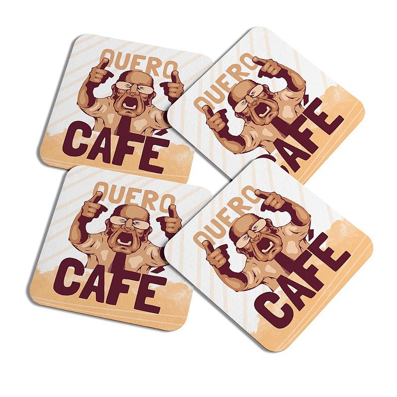 Porta copos Divertido Meme - Quero café!!! c/ 4pç - Fun Geek Store