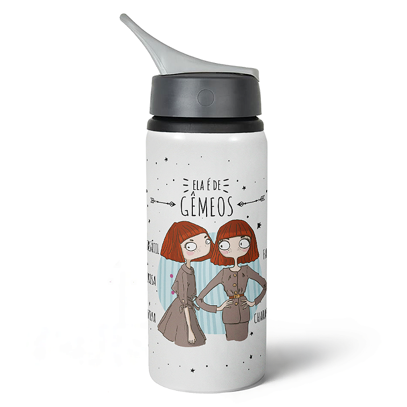 Garrafa Squeeze NK Signos - Ela é de Gêmeos - 600ml - Fun Geek Store