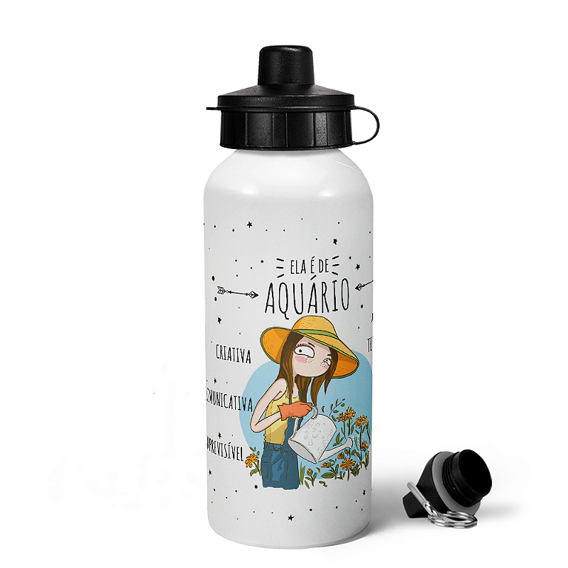 Garrafa Squeeze MQ Signos - Ela é de Aquário - 600ml - Fun Geek Store