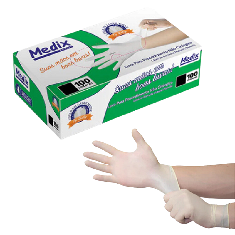Luva para Procedimento Látex Sem Pó Medix - Caixa com 100 Unidades ...