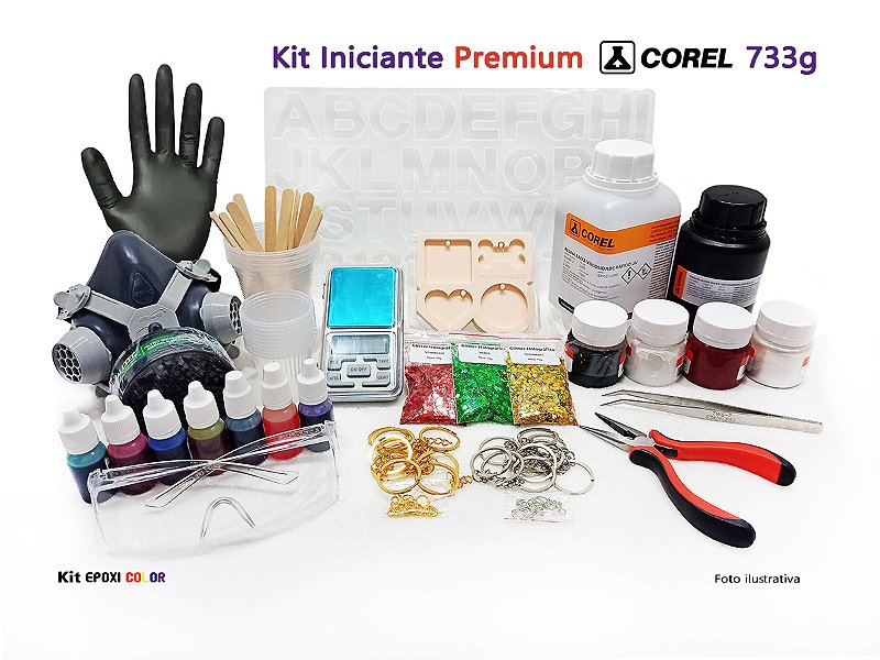 Kit Artesanato Iniciante Premium Resina Epóxi Corel Rápido UV com 733g ...