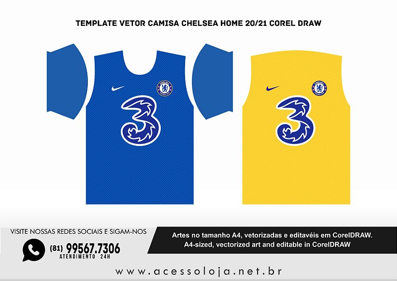 template vetor camisa Chelsea Home 2020-21 corel draw - Acesso Loja - A ...