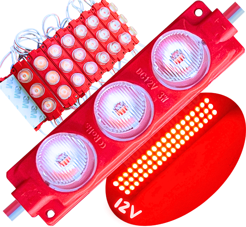 módulo led mega lente 3030 3w 12v 3-leds vermelho ip67 12volts 60º ...