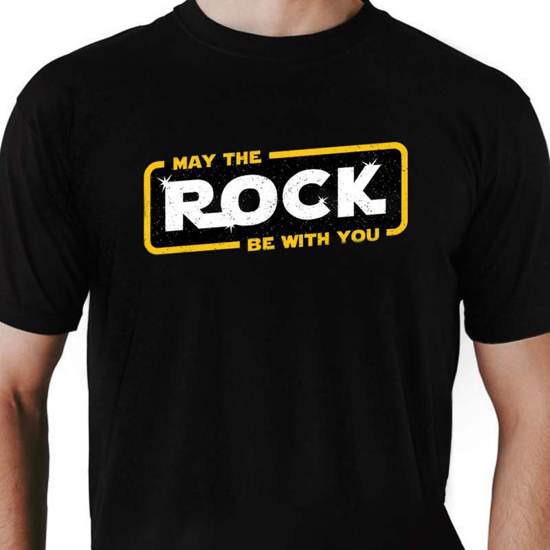 Camiseta rock May the Rock Be With | 100% Algodão - Roquenrou | Estampado na Veia!