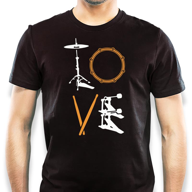 Camiseta Love Drums | 100% Algodão - Roquenrou | Estampado na Veia!