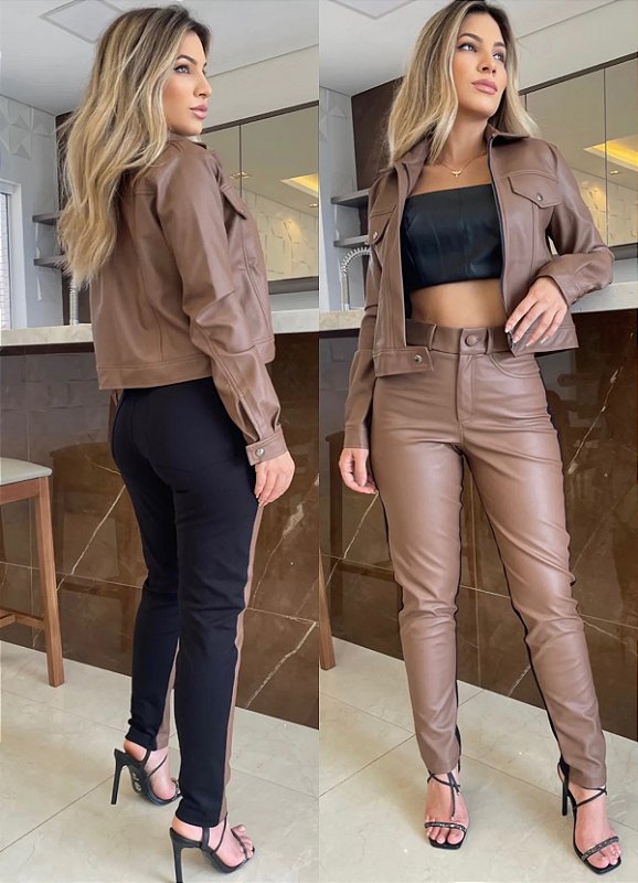 Calça Alice | PU Sintético Premium | Malha Scuba - Amanda Magro Store ...