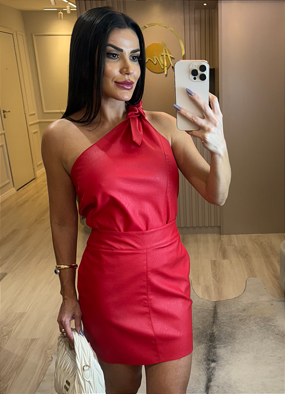 Conjunto Regata Um Ombro e Saia Luana | PU Sintético Premium - Amanda ...