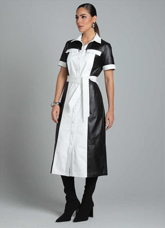 Vestido Carla Bicolor | PU Sintético Premium - Amanda Magro Store ...