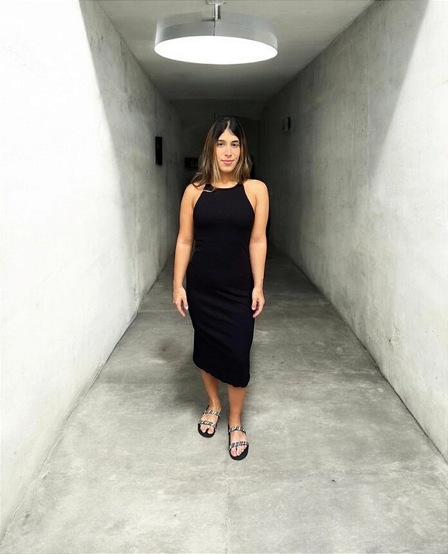 Vestido Rib Regata Liso Preto - CAL OFFICE