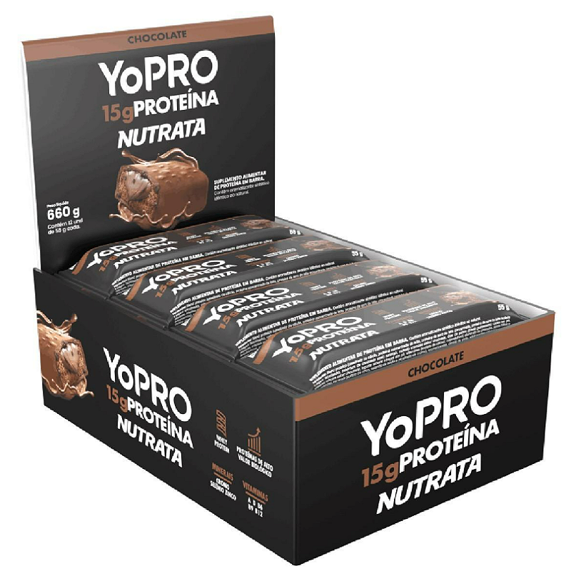 Barra de Proteína YoPro (Barra de 15g) Sabor Chocolate c/ 12 un - Santa ...