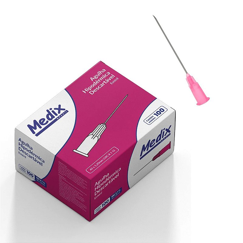 Agulha Hipodérmica 40x1,2mm 18g Estéril Descartável Rosa Caixa C/ 100un ...