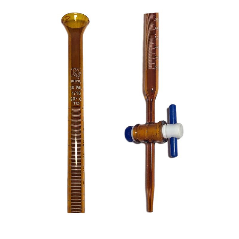 Bureta 50ml Âmbar Graduada 1/10 Com Torneira Teflon - MM Comércio