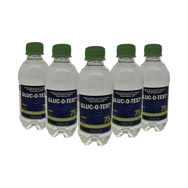 Glutol 300ml 75g Sabor Limão Teste de Glicose Gluc-o-test Renylab Kit 5 ...