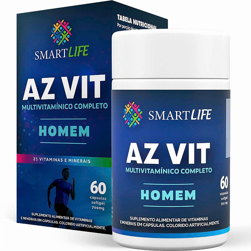 Suplemento AZ VIT Homem Vitaminas Saúde Beleza Masculina 60 Cápsulas ...