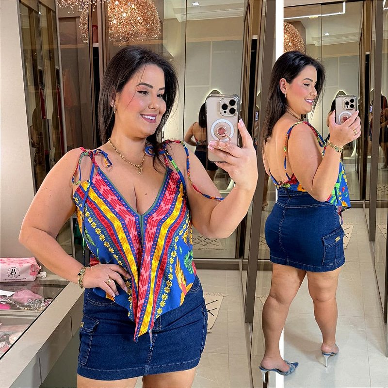 Cropped Borboleta Elisa Azul Plus Size - Belíssima 48 - Belissima48