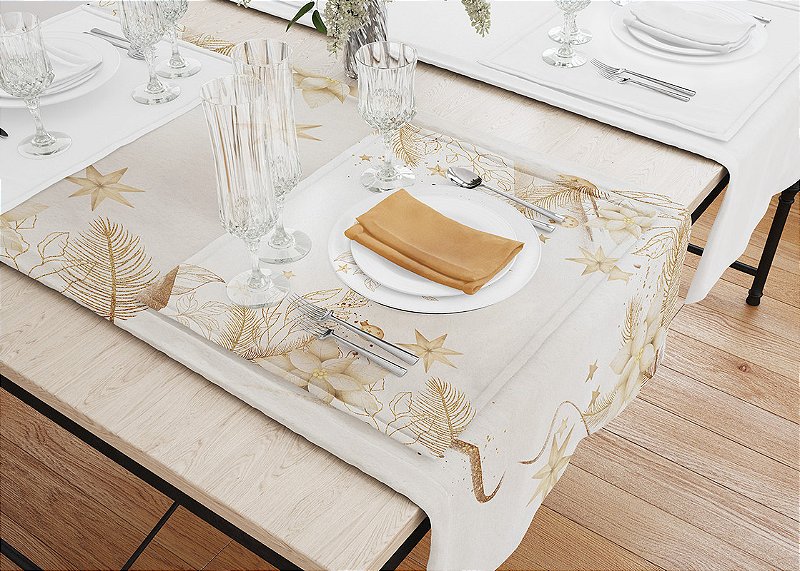 Conjunto Mesa Posta Folhas Branco e Dourado - Nave - Dando vida aos seus sonhos!