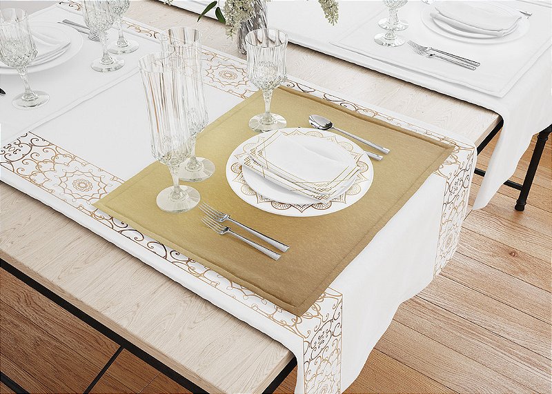 Conjunto Mesa Posta Dourado e Branco - Nave - Dando vida aos seus sonhos!