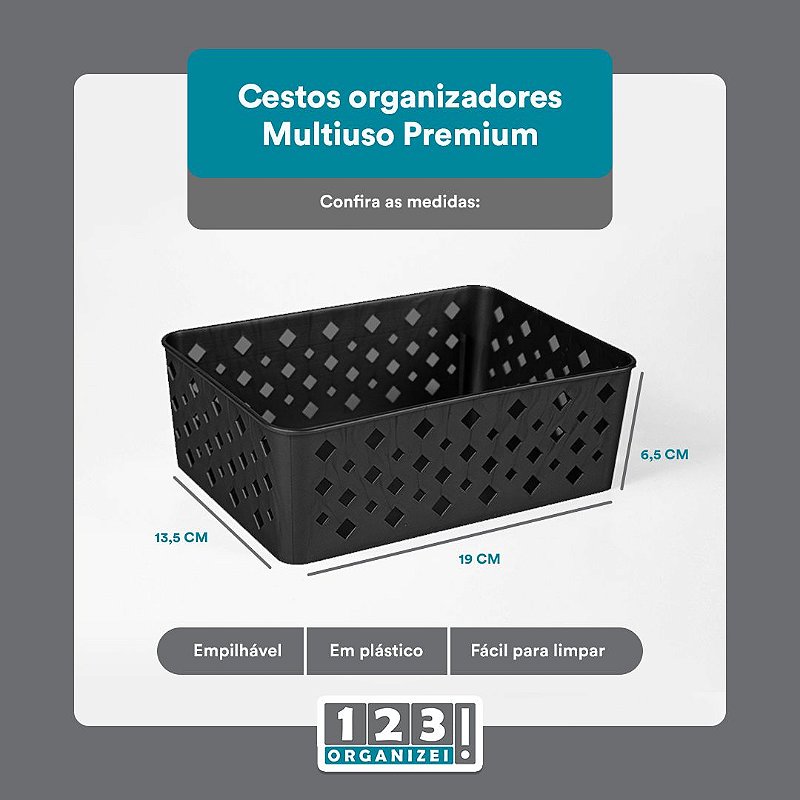 Cesto Multiuso Organizador Premium Preto 123Organizei - Tudofer Distribuidora