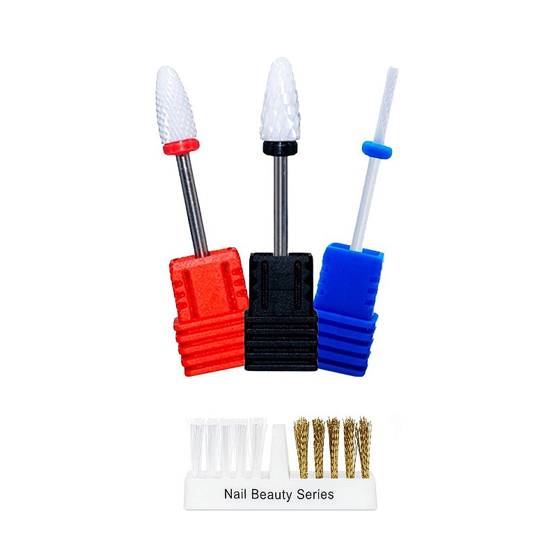 Kit 3 Brocas Cerâmica Unhas de Gel + Escovinha Aço Limpeza - Arte ...