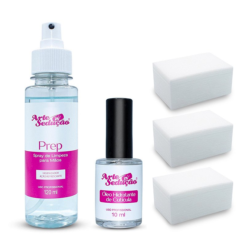 Kit Prep 120ml + Algodão Prensado 540un + Óleo Cutícula 10ml - Arte ...