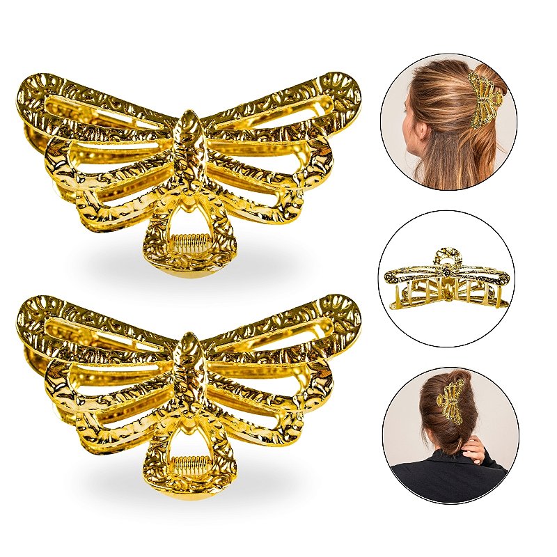 Kit 2 Presilha Prendedor Cabelo Libélula Asas Dourada Metal - Arte ...