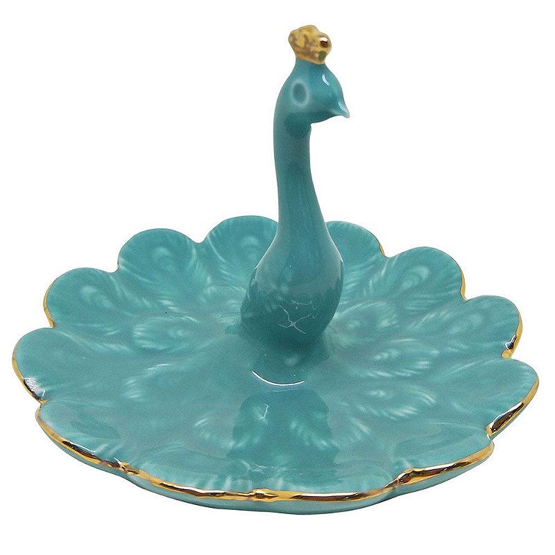 MINI PRATO DECORATIVO DE CERAMICA PAVAO 11,5CM X 9CM - e-utilities.com