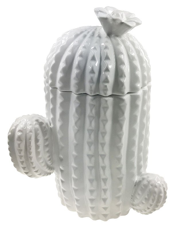 POTICHE DECORATIVO EM CERÂMICA CACTUS 26,7CM BRANCO - e-utilities.com