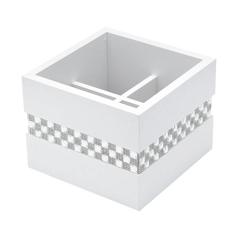 PORTA TALHER DE MADEIRA DIAMOND BRANCO 17X17X13cm - e-utilities.com