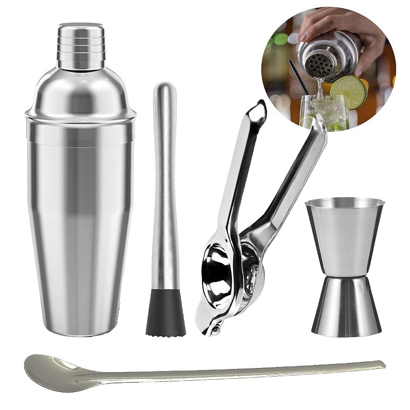 Kit Barman Em Aço Inox Coqueteleira e Acessórios 5 Peças - A Colorida ...