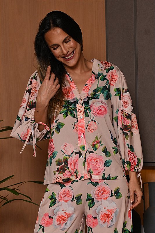 Conjunto com Manga Bufante Dara Floral 11871 - Meia de Seda | Moda ...