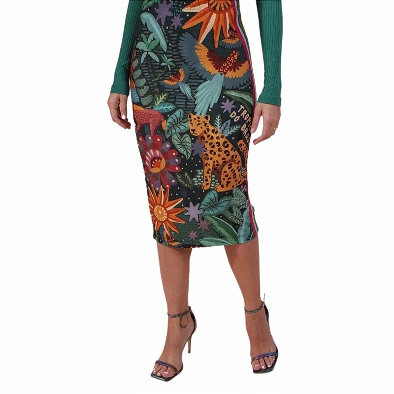 Saia Farm Reta Estampada Tropical do Brasil - Dom Store Multimarcas ...