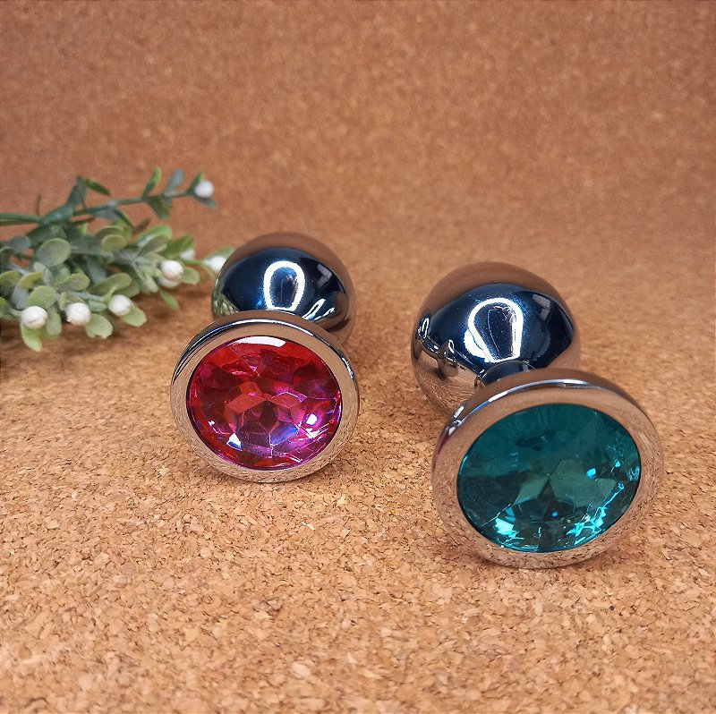 Plug anal inox tamanho 'M' com pedra redonda ou de coração - Permita-se ...