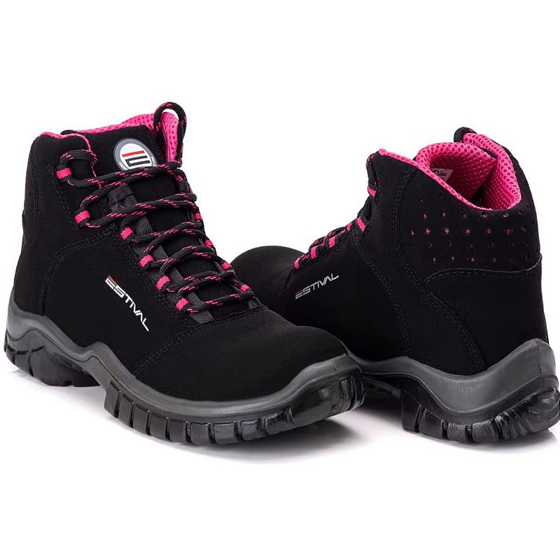 Bota Estival Feminino Amarrar Microfibra Forro Rosa Bico Pvc EN1007 CA ...