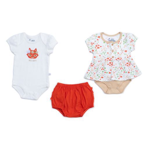 Loja Cantinho Moda Kids Kit 2 Body e Short Bebê Menina Bege Have Fun ...