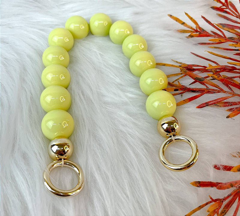 Alça Resina Queen Bee de Mão - Amarelo Ostra & Dourado - Déa Fios de Crochê