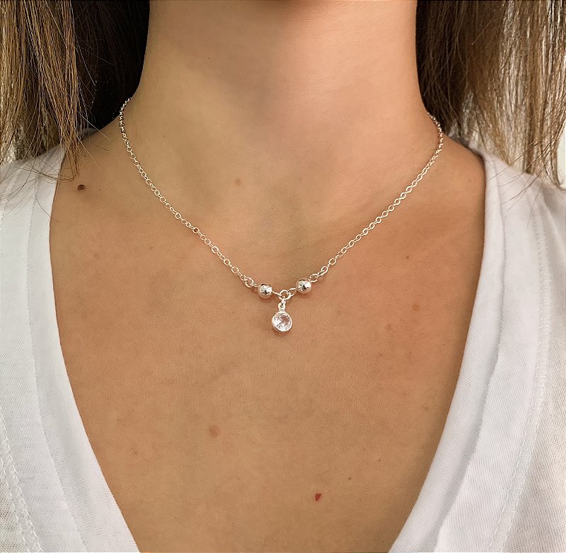 Colar de Prata 925 Bolinhas e Ponto de Luz Central | Atacado de Prata ...