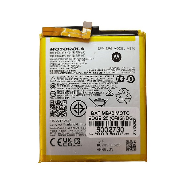 MOTOROLA / LENOVO Bateria Motorola MB40 - MOTO EDGE 20 (ORI… - W&J ...
