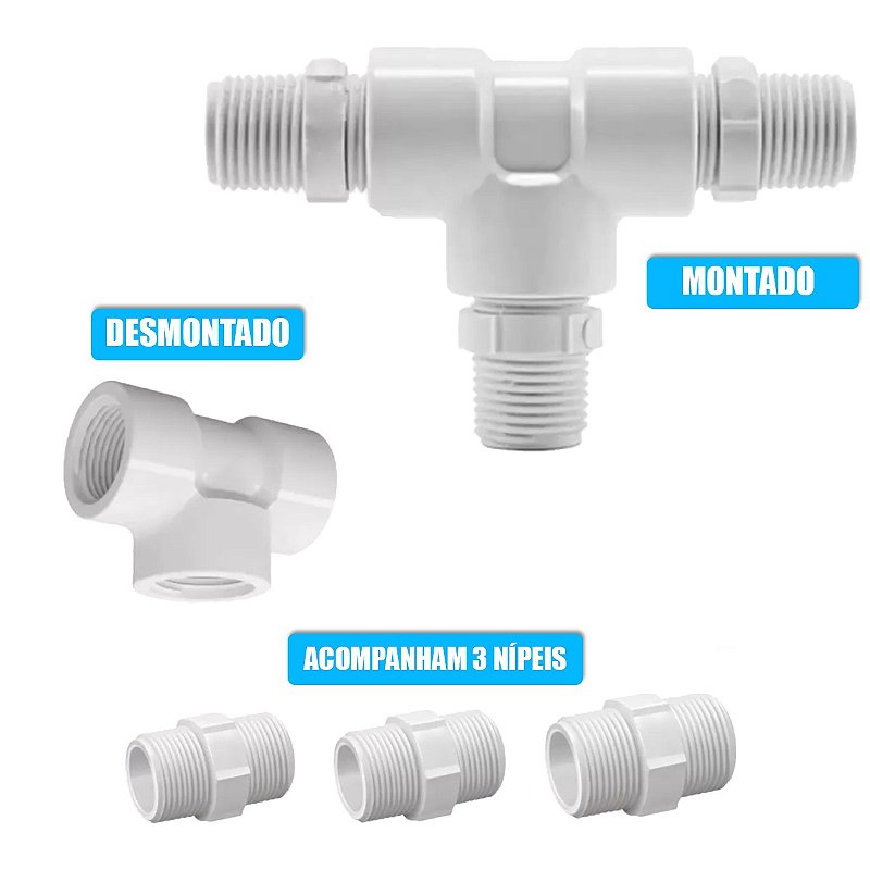 Conexão T tee de PVC Roscado de 1/2 com 3 niples - iCasa Shop - Torneiras de Banheiro e Cozinha ...