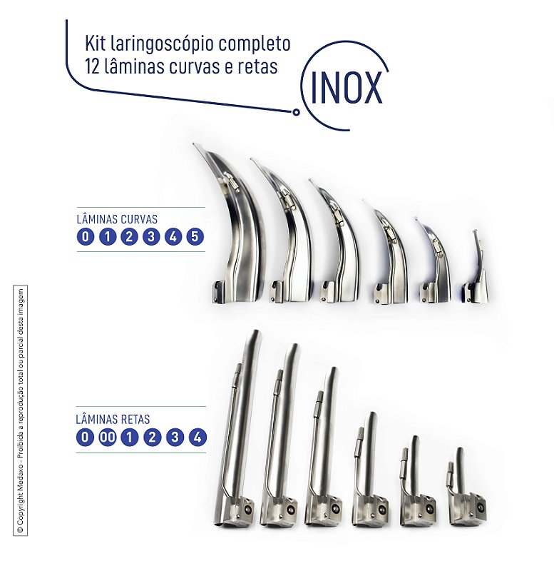Kit Laringoscópio Lâminas Curvas E Retas E Cabo Infantil E Adulto - Medaxo