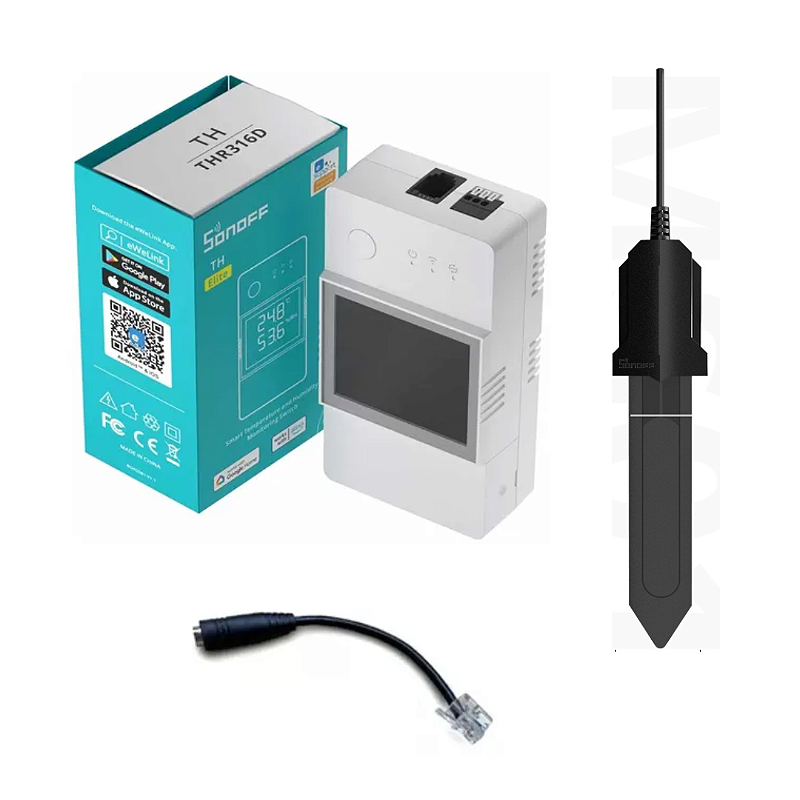Kit Jardinagem Sonoff Thr316d Elite + Sensor Ms01 (umidade) + Adaptado - Luminolândia