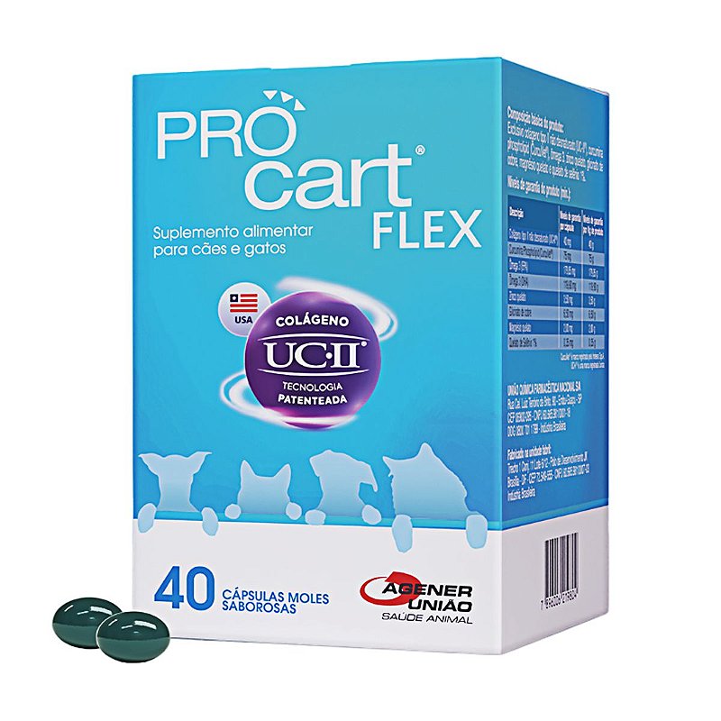 Suplemento Alimentar ProCart Flex Colágeno Cães e Gatos Agener União ...
