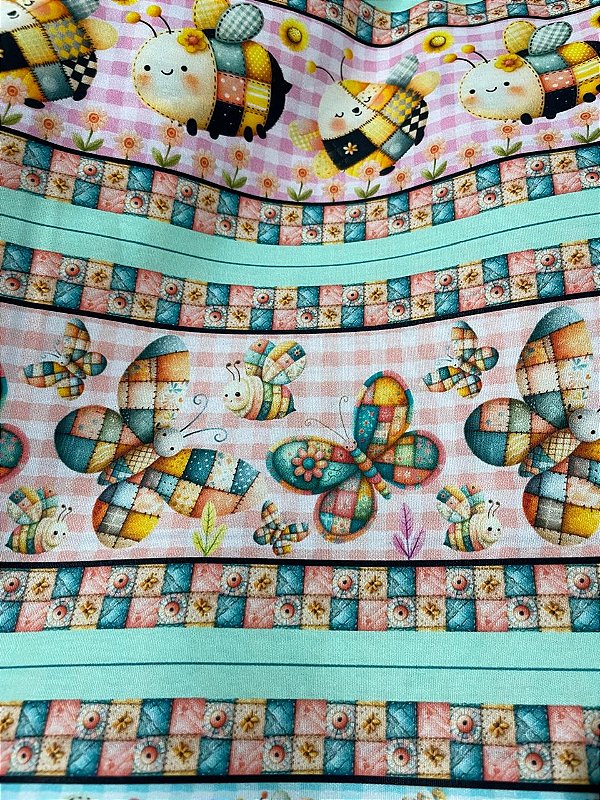 Tricoline Digital 10 Faixas de Borboletas, Abelhas e Passarinhos - Jotalira Tecidos