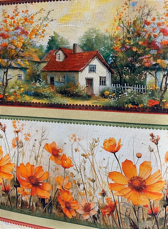 Tricoline Digital com 10 Faixas de Paisagens do Campo 100% Algodão - Jotalira Tecidos