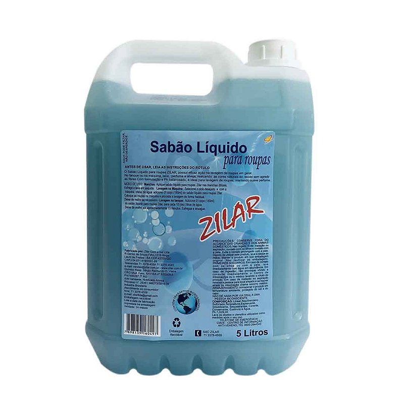 Sabão para Roupas 5L Zilar - Lixeiras, materiais de limpeza ...